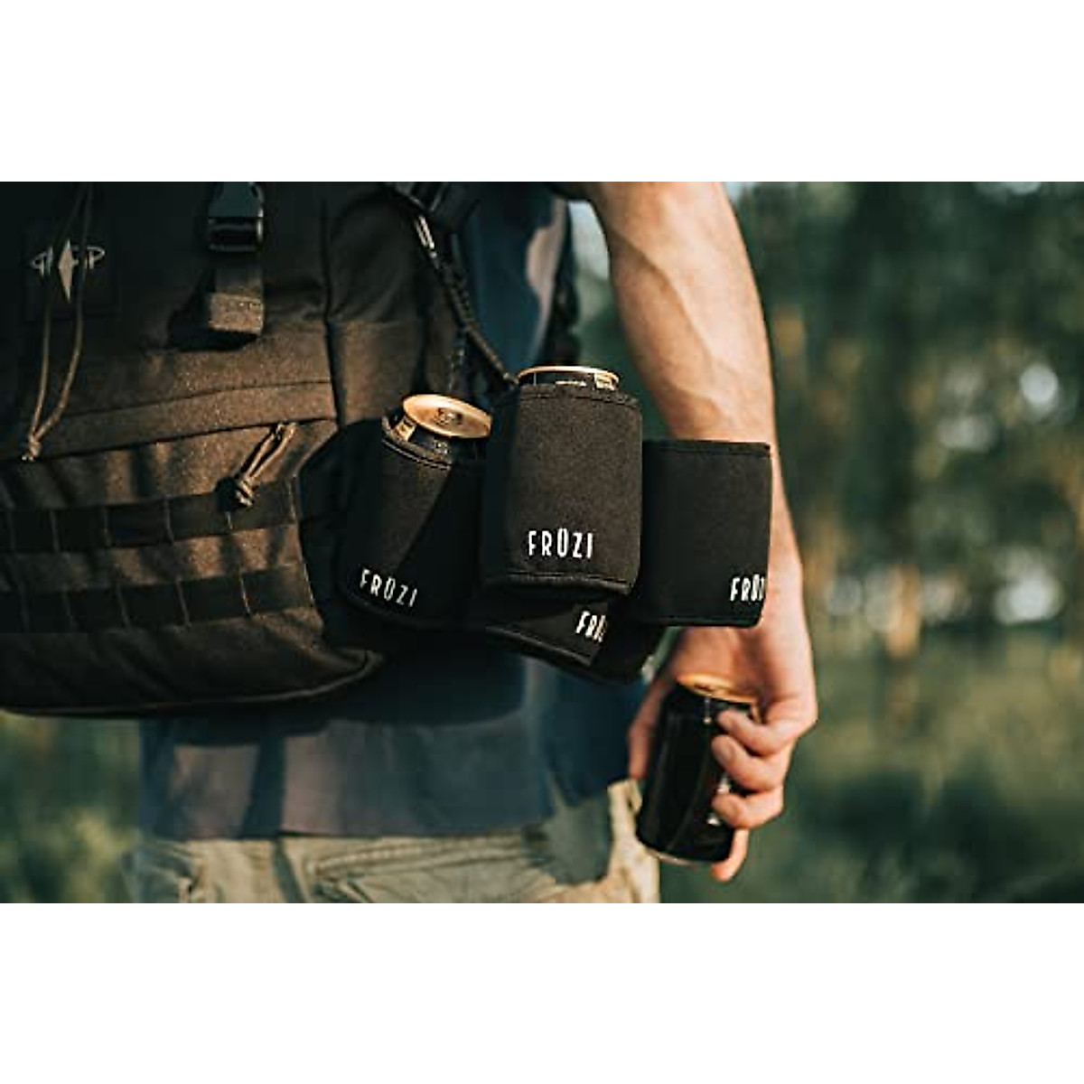 Früzi Insulated Beer Can Holder - 6 Freezable Coozies - Insulated 6 Pack Beer Carrier with Bottle Opener - Ice Pack Coozie - Insulated Coozies For Cans - Freezable Gel Coozie - Beer Tote Caddy