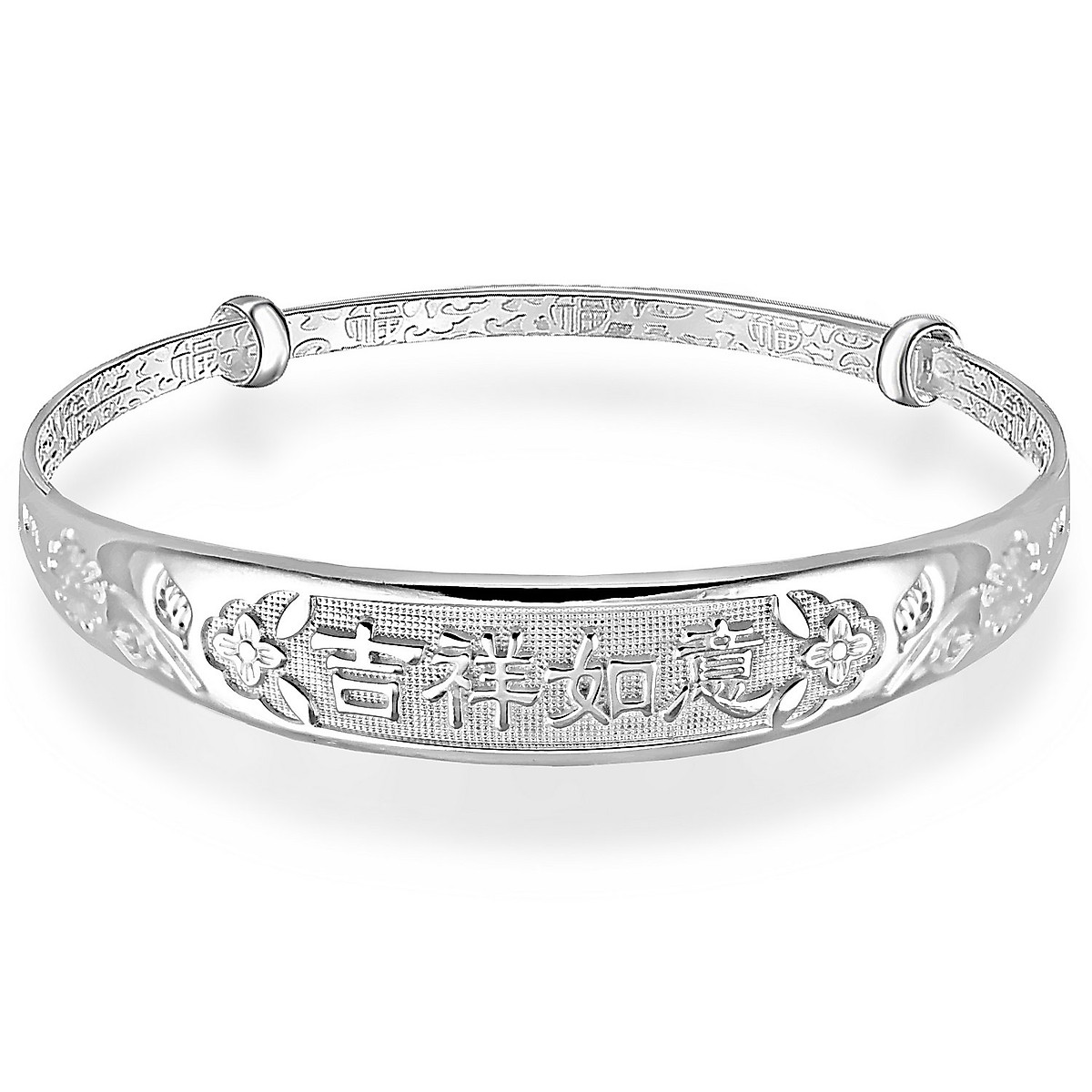 Merdia Women's 999 Solid Sterling Silver Chinese Style Luck Adjustable Bangle Bracelet for Women, Ladies and Elder | Lucky Jewelry for Women | Sterling Silver Bangle