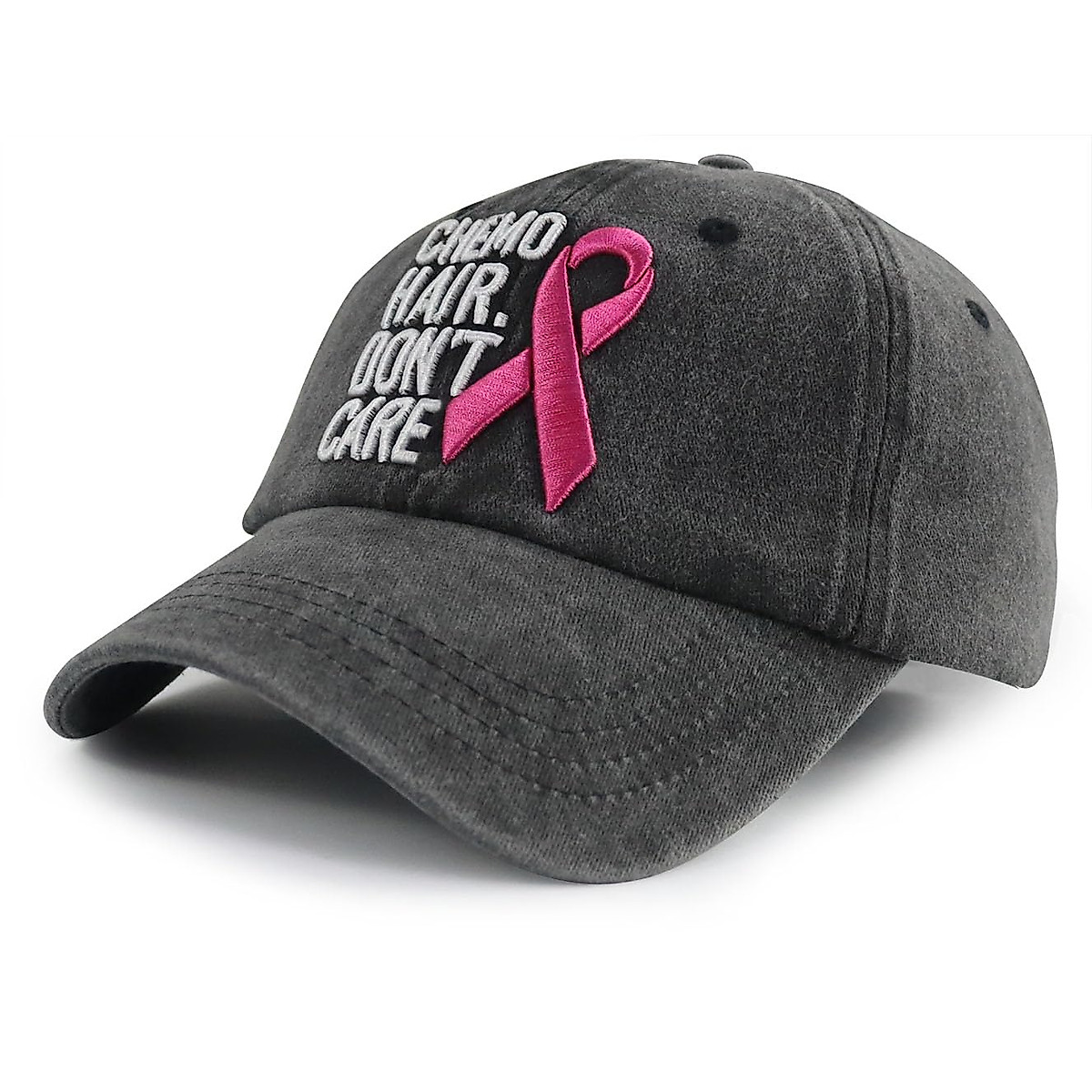 Breast Cancer Gifts for Women, 3D Embroidered Chemo Hair Don't Care Hat, Pink Ribbon Logo Breast Cancer Awareness Inspirational Gifts, Adjustable Cotton Chemo Caps for Women Cancer Survivor Friends