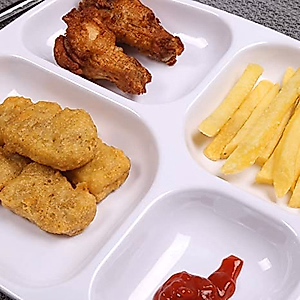 HOMEREFROM 8 Pcs -10.2”Meal Trays Melamine Compartment Dessert/Salad Plates, 4 Section Compartment Divided Plates, melamine platter,Salads, noodles, burgers,Safe for Dishwasher (White)