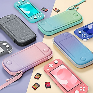 Fintie Slim Carrying Case for Nintendo Switch Lite 2019, Shockproof Protective Portable Carrying Cases, [Slim Fit] Travel Storage Hard Shell w/8 Game Cartridges & Adjustable Hand Strap, Seaside Ombre