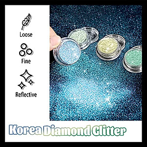 Allstarry Diamond Nail Glitter 4 Colors Sparkling Korea Reflective Glitter Diamond Dust Fine Powder Shiny Pigment Craft Sequins Nail Supplies for Nail Art Gel Polish Crafts Party Nightclub Wedding
