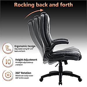 High Back Big and Tall Office Chair, Leather Executive Chair, Ergonomic Home Computer Desk Leather Chair with Flip-up Arms, Comfortable Double Thickening Padded Office Chair