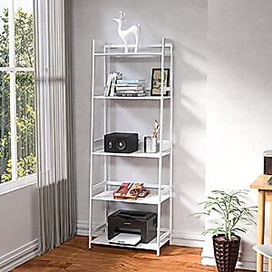 WTZ Bookshelf, White Book Shelf, Ladder Bookcase, 5 Tier Tall Book case for Bedroom, Living Room, Office, MC-508 (White)