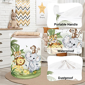 Clastyle 63L Large Rainforest Animals Kid Laundry Hamper with Handle Boy Girl Bedroom Bathroom Nursery Clothes Toy Storage Basket with Lid