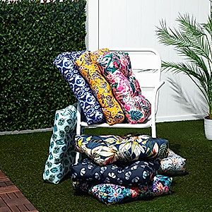 Vera Bradley by Classic Accessories Water-Resistant Patio Chair Cushions, 19 x 19 x 5 Inch, 2 Pack, Rain Forest Toile Gold, Chair Seat Cushions