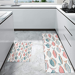 Womenfocus Kitchen Mats for Floor, Japanese White Hand Drawn Fish Kitchen Rugs, Kitchen Organization Non-Slip Kitchen Mat, Anti-Fatigue Mat Kitchen Floor Mats, Kitchen Decor Runner Rug