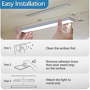 YLXS 30-LED Motion Sensor Under Cabinet Lights, Magnetic Rechargeable Under Counter Closet Light, Wireless Night Light Bar Stick-On, 2-Pack, Cool White