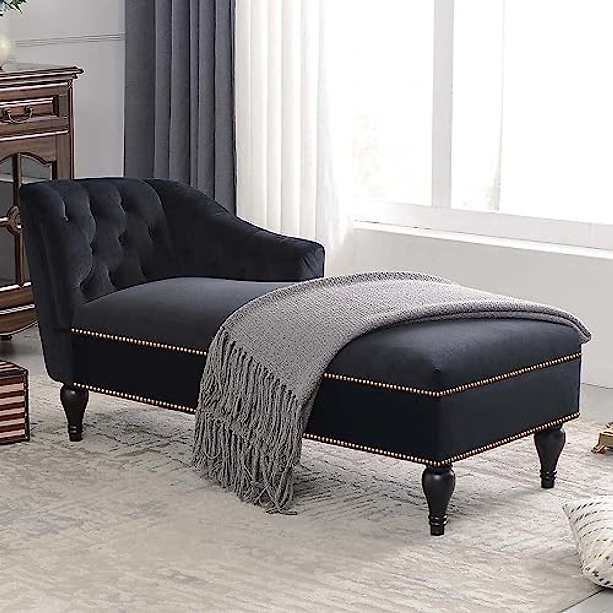 Heliosphere Velvet Sofa with Chaise Lounge Sleeper Sofa, Modern Sofa Bed Couch with Button Tufted & Nailhead Trim, Sturdy Wooden Legs Support, Sleeper Sofa for Living Room Bedroom Office