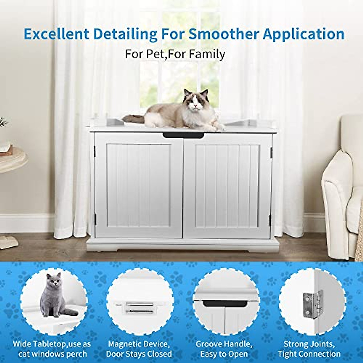 Extra Large Cat Litter Box Enclosure,Wooden Cat Box Enclosure Indoor Fit Most of Litter Box Decorative Box Furniture with Double Doors Cat Box Furniture Hidden