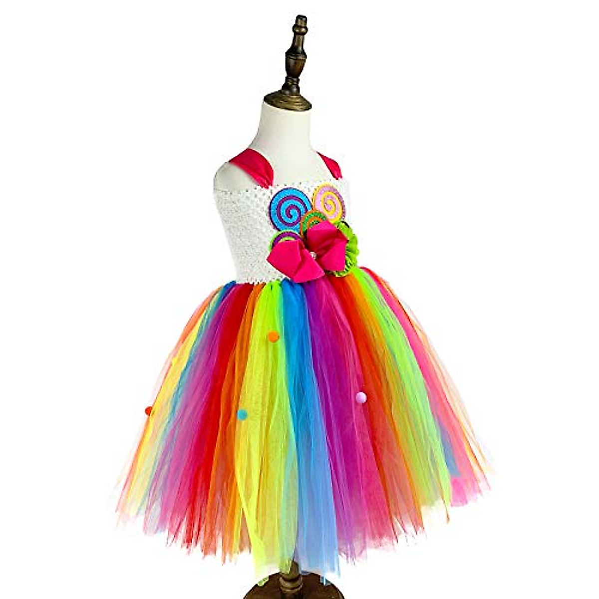 O'COCOLOUR Rainbow Candy Tutu Dress for Girls 1-12 Years Lollipop Costume with Headband Birthday Halloween Carnival Party (Rainbow, Large(5-6Y))