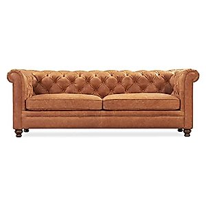 POLY & BARK Lyon Sofa in Full-Grain Pure-Aniline Italian Leather, Cognac Tan