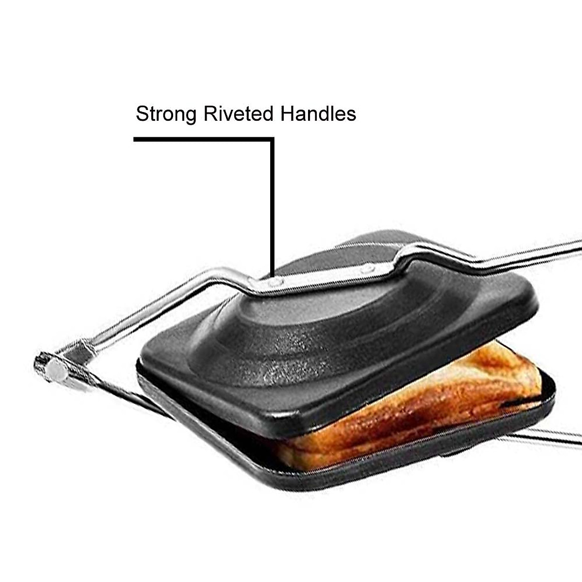 AnNafi® Sandwich Maker | Sandwich Press Grill For Gas/Stove | Non Stick Hand Toaster Pan For Hot & Crisp Grilled Cheese Sandwiches & Cubano | Easy to Use Cast Iron Flying Saucer For Outside Campfire