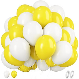 Yellow and White Balloons, 60pcs 12 Inch Yellow White Balloons Latex Helium Party Balloons for Birthday Baby Shower Sunflower Honeybee Theme Engagement Anniversary Bachelorette Party Supply Decoration