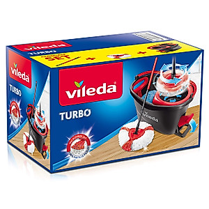 Vileda Easy Wring and Clean Turbo Microfibre Mop and Bucket Set, 48.5 X 27.5 X 28 Cm, Grey/Red
