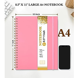 Spiral Notebook Journal 8.5” x 11”, A4 Large Pink Notebooks for Women Men, College Ruled Lined Journal, 100 GSM Paper, Plastic Hardcover Spiral Bound Journals for Work School Note Taking Business