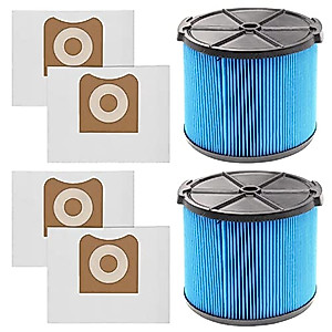 2 Pack VF3500 Replacement Filter for Ridgid 3-4.5 Gallon Wet Dry Vacuums + 4 Pack VF3501 Filter Bags Compatible with Ridgid 3-4.5 Gallon Wet Dry Vacuums (6 Pack)