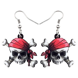 NEWEI Acrylic Halloween Sweet Pirate Skull Earrings Drop Dangle Fashion Charms Jewelry For Women Gift (Multicolor)