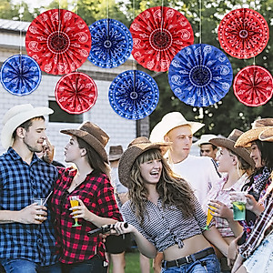 Outus 9 Pcs Bandana Hanging Paper Fans Decorations Wild West Paper Fans Classroom Decorations Western Themed Ceiling Wall Garland for Western Cowboy Themed Party Decorations