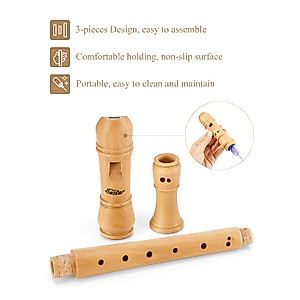 Eastar Soprano Recorder Instrument for Kids Adults Beginners, German fingering C Key Maple Wooden Recorder, 3 Piece Recorder With Hard Case, Fingering Chart, Cleaning Kit, ERS-31GM