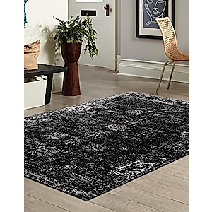 Rugs.com Monte Carlo Collection Rug – 5' x 8' Black Medium Rug Perfect for Living Rooms, Large Dining Rooms, 5 x 8 Feet