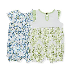 Burt's Bees Baby Baby Girls' Rompers, Set of 2 Bubbles, One Piece Jumpsuits, 100% Organic Cotton, Rose Garden, 6 Months
