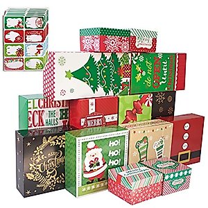 party funny 14 Decorative Christmas Gift Boxes with Lids and 80-Count Foil Christmas Gift Tag Stickers (Assorted size,6 Rectangle,4 Square, 4 Small Square)