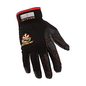 SetWear Hot Hand, Heat Resistant Leather Gloves, Pair Large (Size 10) Approximatly 4-4.5" / 10.16-11.43cm, Black/Black