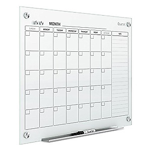 Quartet Whiteboard Calendar, Glass Dry Erase White Board Planner, 4' x 3', White Surface, Frameless, Infinity (GC4836F)