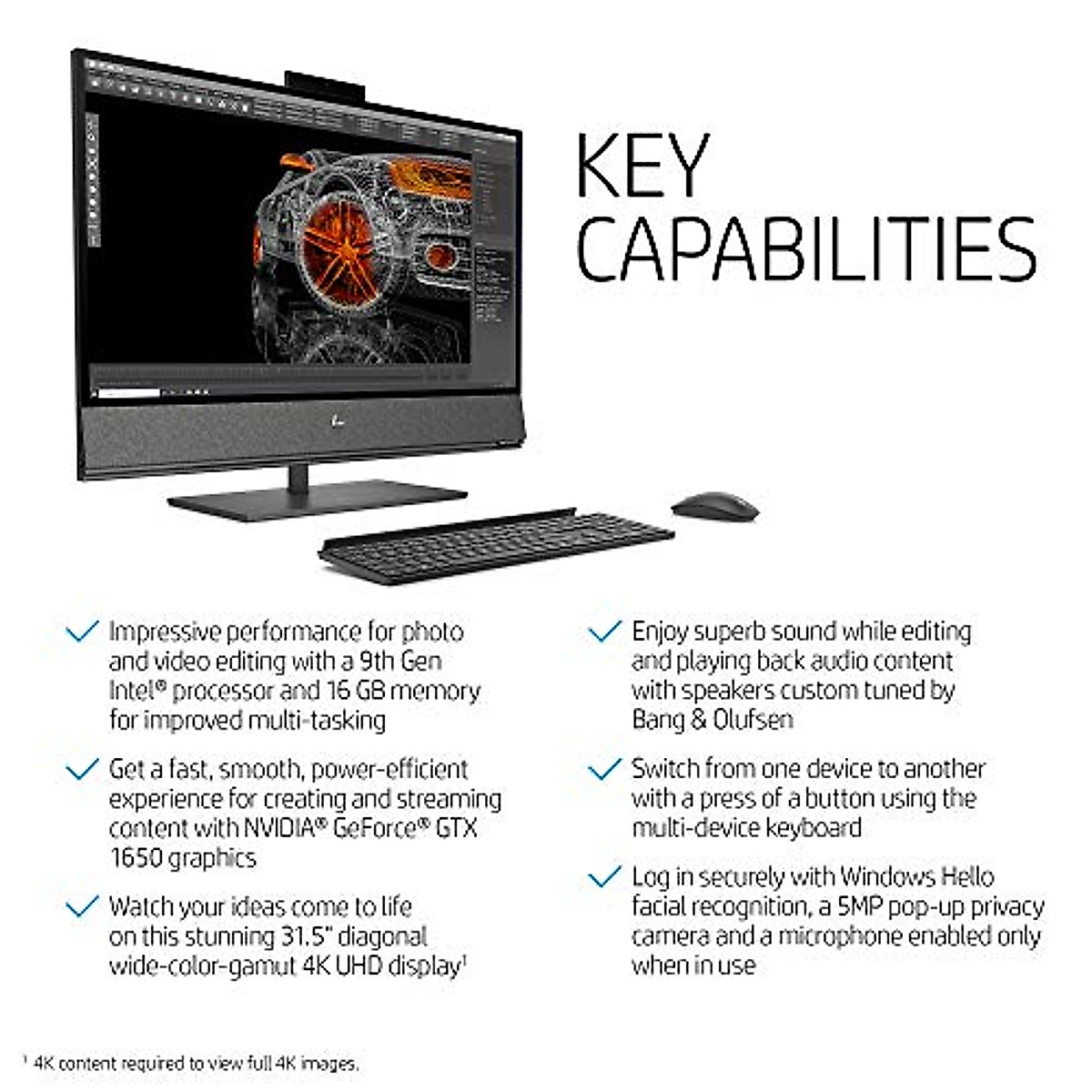 HP Envy 32 All-in-One Computer, 9th Gen Intel Core i7-9700 Processor, 4K UHD Monitor, NVIDIA GeForce GTX 1650 Graphics (4 GB), 16 GB RAM, 1 TB SSD, Windows 10 (32-a0010, Nightfall Black)