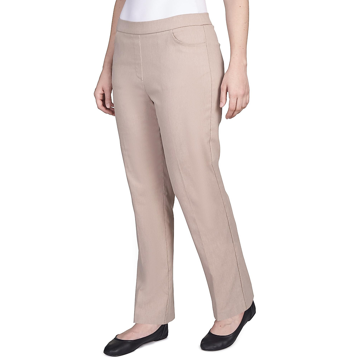 Alfred Dunner Womens Petite Classic Allure Fit Proportioned Pant with Elastic Comfort Waistband, Tan, 8P