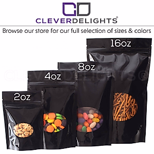 CleverDelights Glossy Black Window Stand Up Pouches - 8oz - 1000 Pack - 6" x 9" x 3" - Resealable Bag