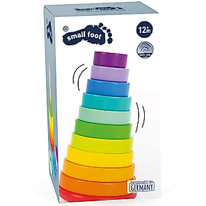Wooden Large Rainbow Stacking Tower by Small Foot – Babies Learn Hand-Eye Coordination, Patterns and Colors While Developing Fine Motor Skills – Classic Educational Game for Toddlers – Ages 18+ months