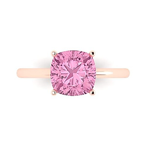 Clara Pucci 2.5 ct Cushion Cut Solitaire Pink Simulated Diamond Wedding Bridal Designer Anniversary Engagement Ring Real 14k Rose Gold