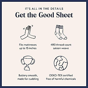 Brooklinen Luxury Sateen 4 Piece King Size Sheets Set in Window Pane - 100% Cotton Sateen Sheets - 1 Fitted Sheet, 1 Flat Sheet, 2 Pillowcases - Best Luxury Sheets
