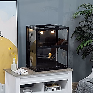 PawHut Reptile Glass Terrarium Tank, Breeding Box with Screen Ventilation, Lamp Holders, Hanging Basin for Lizards, Chameleon, Tortoise, 23.5" x 16" x 28"