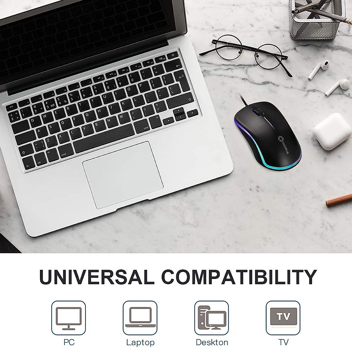 COOLERPLUS FC112 USB Optical Wired Computer Mouse with Easy Click for Office and Home, 1000DPI, Premium and Portable,Compatible with Windows PC, Laptop, Desktop, Notebook (Black)