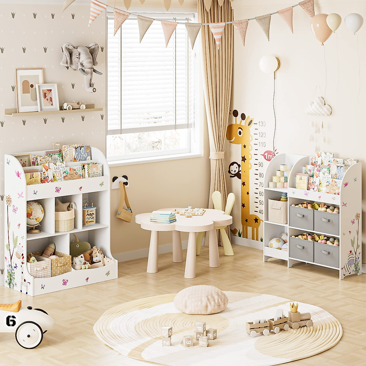 BOTLOG Toy Storage Organizer with Bookcase, Kids Bookshelf, Toy Storage Storage Cabinet with Cubbies and Bookshelf for Children's Room, Playroom, Hallway, Kindergarten, White