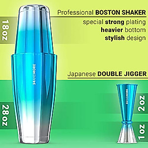 Bartender Kit. Boston Cocktail Shaker Set. Mixology Bar Set Tools Accessories for Professional and Home Bartending. Barware Kit: Two Weighted Shaker Tins, Muddler, Strainer, Jigger, Mixing Spoon, etc