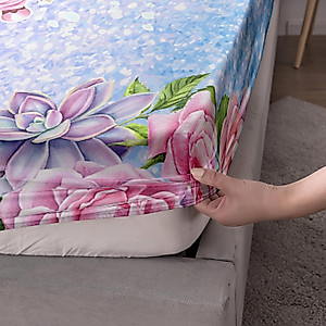 AILONEN Beautiful Butterfly Fitted Sheet Full Size, Sparkling Blue Pink Butterfly with Floral Bedding Set for Girls Women,Starry Theme Bed Sheet Set,3 Pieces,1 Fitted Sheet and 2 Pillowcases