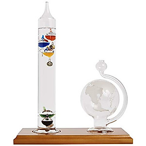 AcuRite 00795A2 Galileo Thermometer with Glass Globe Barometer, Barometer Set, Glass/Wood