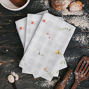 LOVE HOME DAY Kitchen Towel Set of 3, Farmhouse Garden Flowers Plant Hand Towels Absorbent Microfiber Dish Cloth Idyllic Wild Botanical Washable Tea Bar Dishcloth Cleaning Cloths