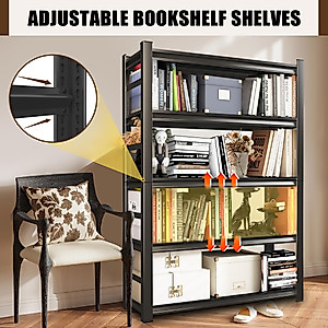 ErgoNova 72" H Metal Bookshelf,Sturdy Bookcase,5-Tier Adjustable Book Shelf with Storage for Bedrooms,Living Rooms and Home Offices,Black