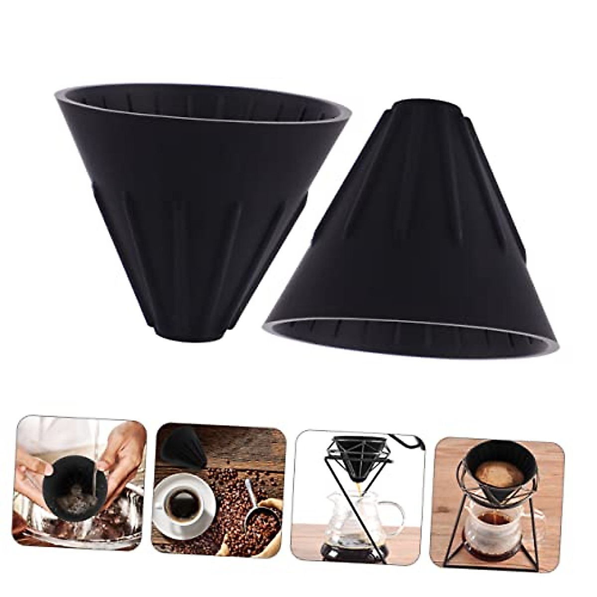 GLSTOY 2 Pcs Coffee Funnel Tea Strainer Espresso Coffee Maker Coffee Filter Holder Expresso Coffee Drip Cone Filter Coffee Dripper Filter Espresso Grounds Coffee Drippers Black