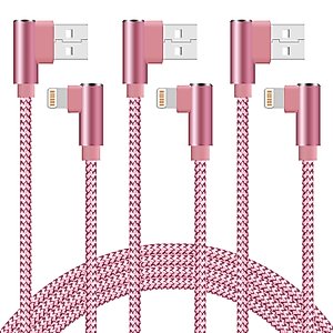 finekeep iPhone Charger Cord 3 FT, MFi Certified iPhone Charger Cable Short Lightning Cable 90 Degree Fast Data Cable Nylon Charging & Syncing Cord for iPad/iPhone13/12/11/XR/XS/Max/X(Pink), 3FT
