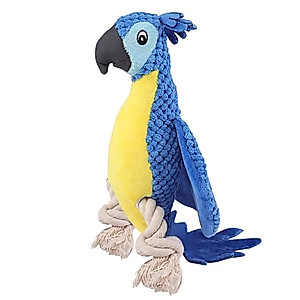 Squeaky Crinkle Dog Plush Toy, Cute Animal with Stuffed Cotton and Rope Knot Legs, Interactive Fun Chew & Play Toy for Puppy Small Medium and Large Breed Holiday Birthday Gift (Blue Parrot)
