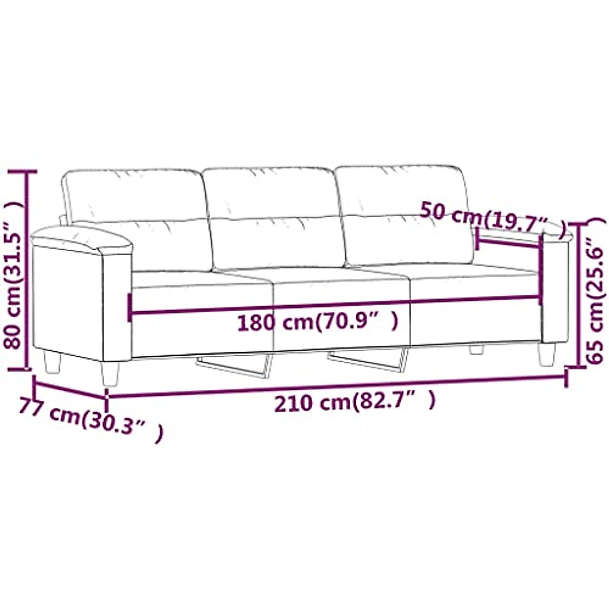 vidaXL 3-Seater Sofa Dark Gray 70.9" Microfiber Fabric