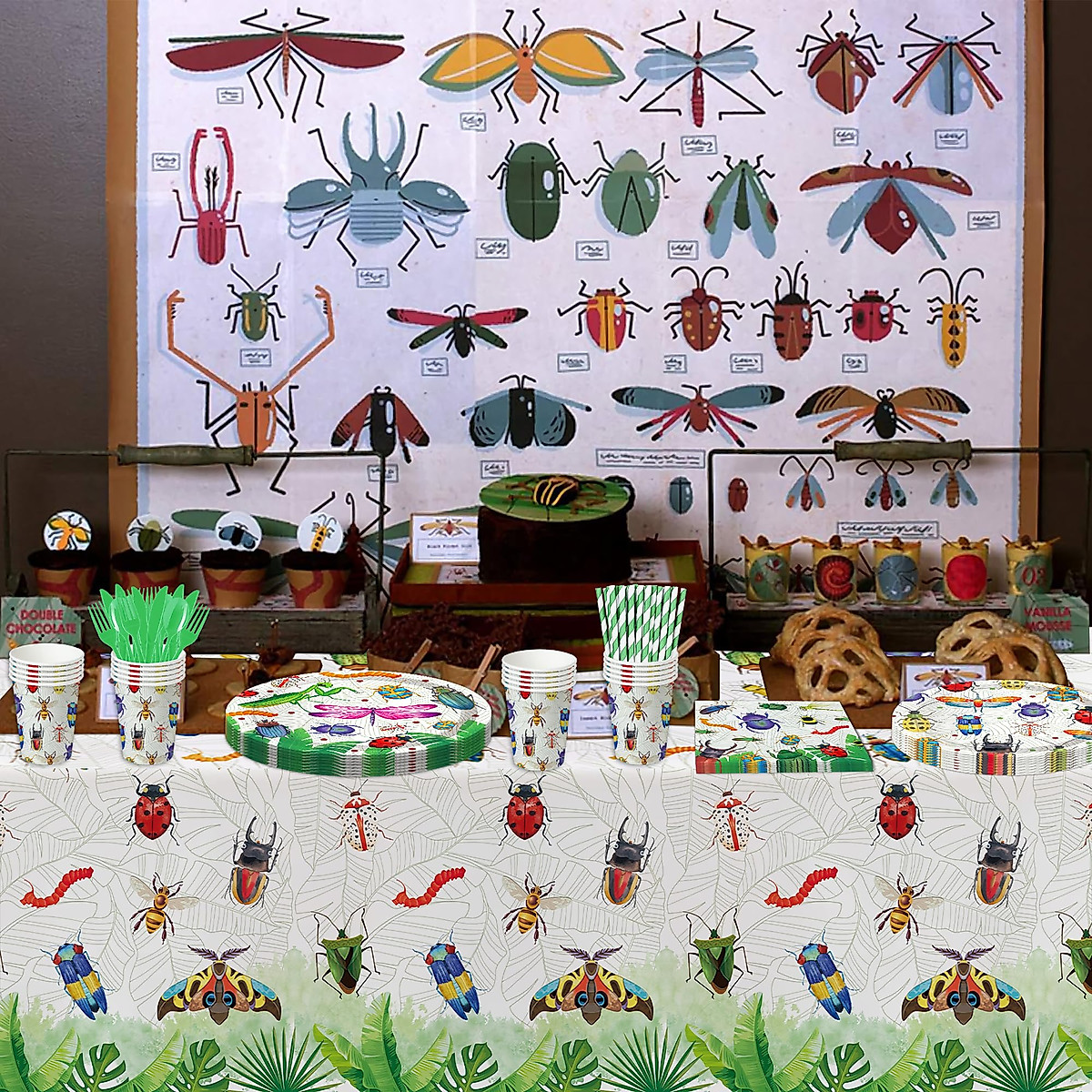 Xenorik Bug Birthday Party Decorations Tableware - Bug Party Supplies, Plate, Cup, Napkin,Tablecloth, Cutlery, Spring Summer Nature Insect Theme Birthday Baby Shower Party Decorations | Serve 24