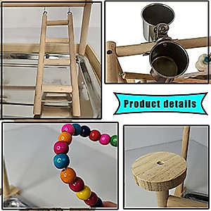 Parrots Playground, Bird Play Gym Wood Perch Stand Colours Revolving Climb Ladders Swing Chewing Toys with Parakeet Feeding Cups Exercise Activity Center for Conure Cockatiel Lovebirds(Include a Tray)