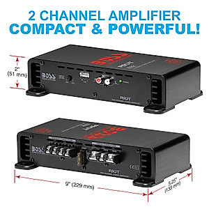 BOSS Audio Systems R1002 Riot Series Car Stereo Amplifier - 200 High Output, 2 Channel, Class A/B, 2/4 Ohm Stable, Low/High Level Inputs, Full Range, Use With Subwoofer